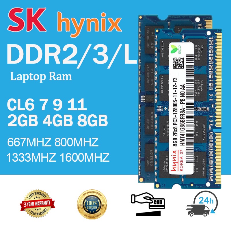 [24H SENT] Hynix 2GB 4GB 8GB RAM DDR3 DDR2 DDR3L แล็ปท็อป RAM 667Mhz 800Mhz 1066Mhz 1333Mhz ...