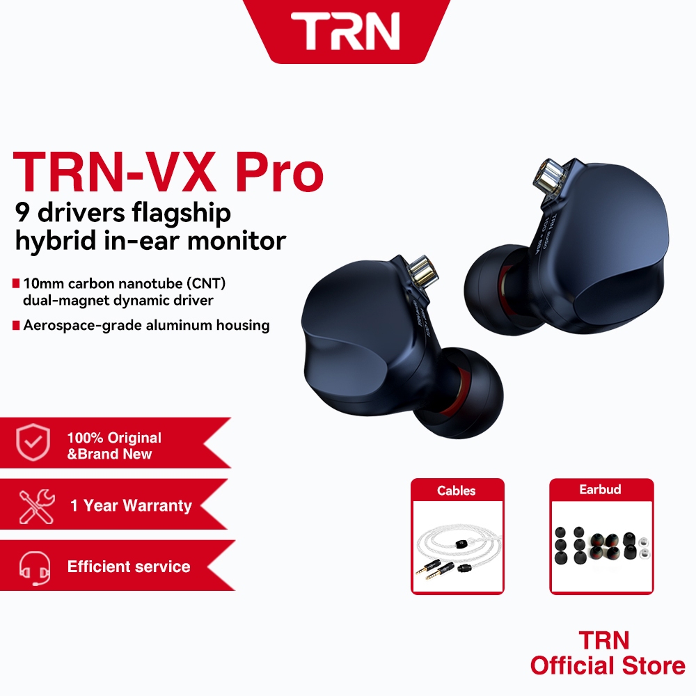 TRN VX PRO 8BA + 1DD ไฮบริดโลหะแบบมีสายหูฟัง IEM หูฟังไฮไฟ DJ Monitor ...