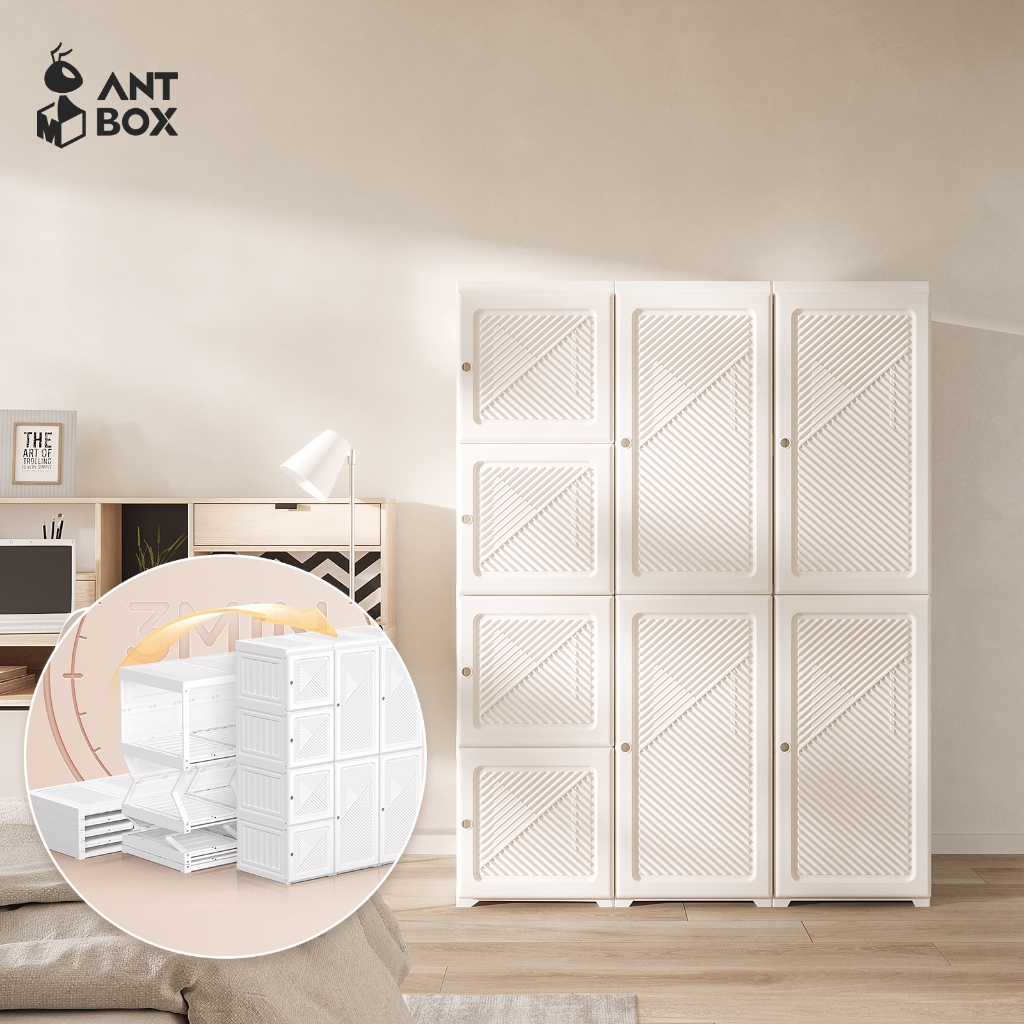 ANTBOX [พร้อมส่ง!!] ตู้เสื้อผ้า 6-15 ช่อง 1-3 แขวน ประตูสีขาวทึบ สไตล์มินิมอล ติดตั้งง่าย พับ ...