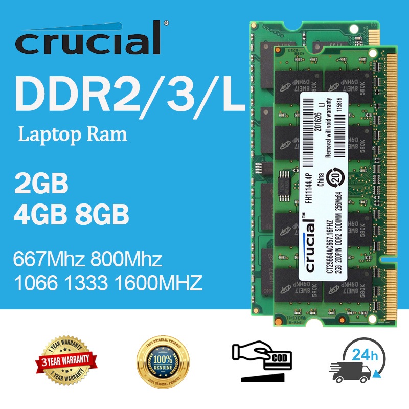 Crucial 2GB 4GB 8GB RAM DDR3 DDR3L 1333Mhz 1600Mhz DDR2 667Mhz 800Mhz 1066Mhz LAPTOP RAM 1.35V 1 ...