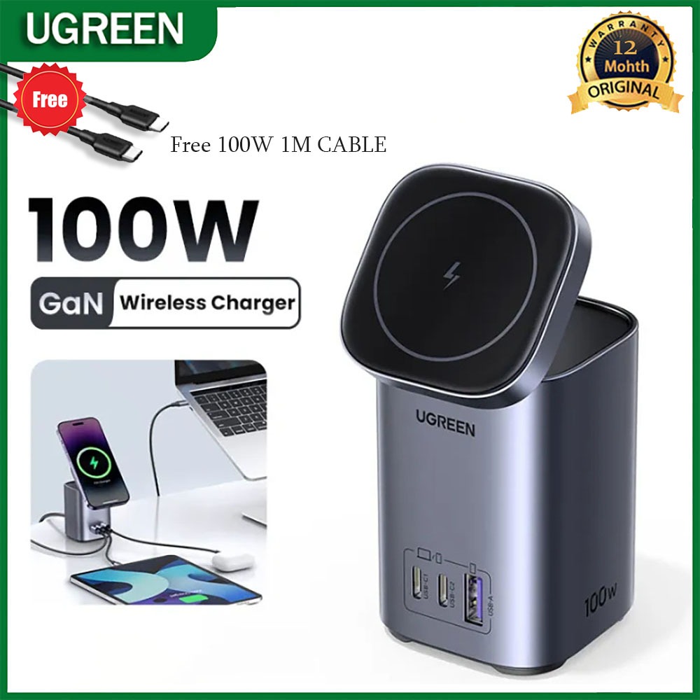 Ugreen 4-in-1 GaN 4-in-1 ที่ชาร์จไร้สาย 100W พร้อม USB C PD 100W 2 ช่อง ...