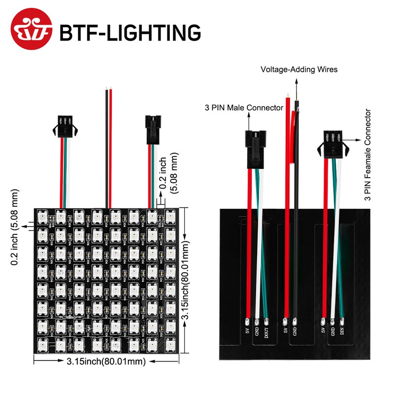 BTF-LIGHTING WS2812B หน้าจอ LED หน้าจอพิกเซลความไวสูง LED (High ...