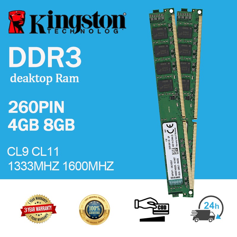 Kingston หน่วยความจําเกมมิ่ง 4GB 8GB DDR3 RAM 1333MHz 1600 MHz PC3 ...