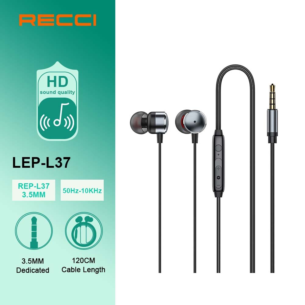 Recci REP-L37 หูฟังแบบมีสาย โลหะ พอร์ต 3.5 มม. เข้ากันได้กับหลายรุ่น ...