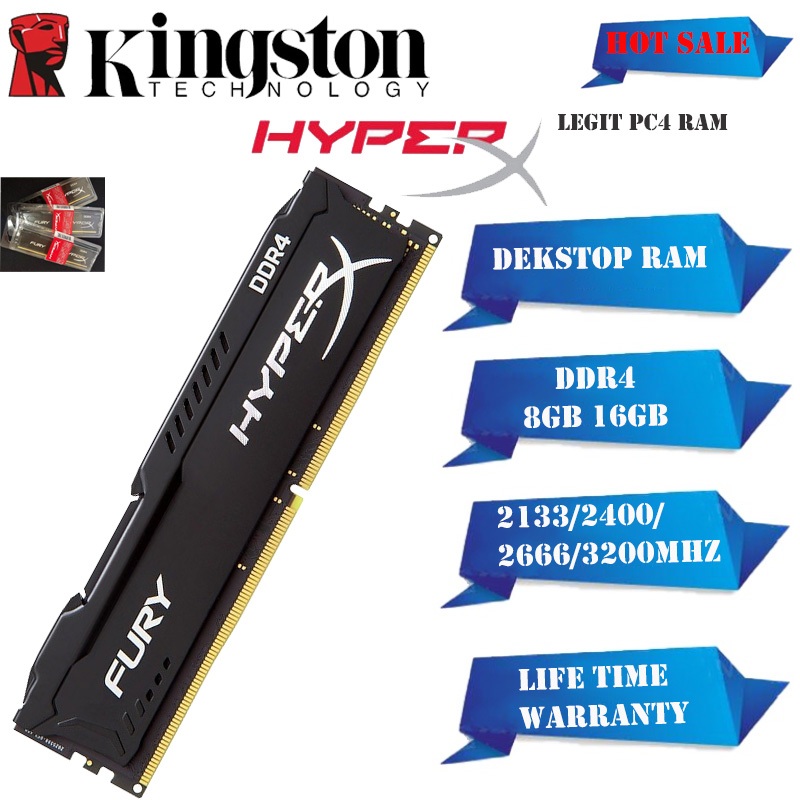 Hyperx FURY หน่วยความจําเกม DDR4 RAM 8GB 16GB 2133Mhz 2400Mhz 2666Mhz ...