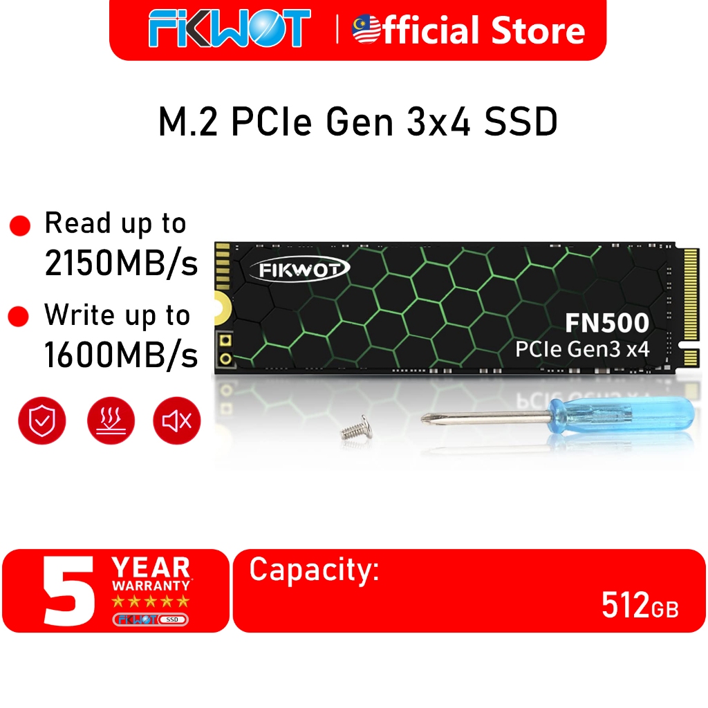Fikwot โซลิดสเตทไดรฟ์ภายใน FN500 512GB NVMe SSD 3D NAND 1.3 PCIe Gen3X4 ...