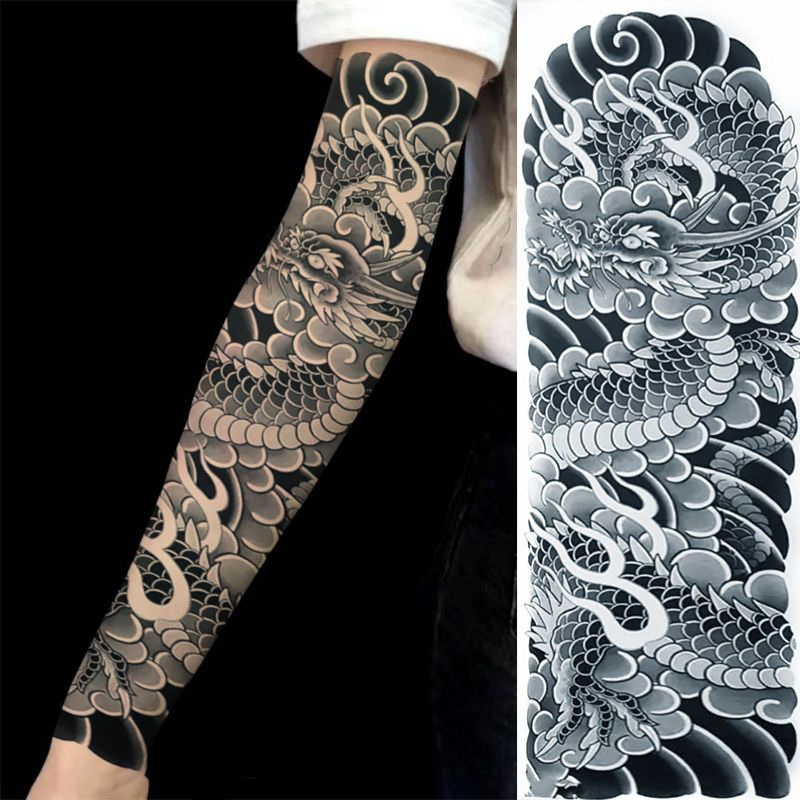 Full-arm Tattoo สติกเกอร ์ รอยสัก Black Dragon Prajna Ghost Head ยาวนาน ...