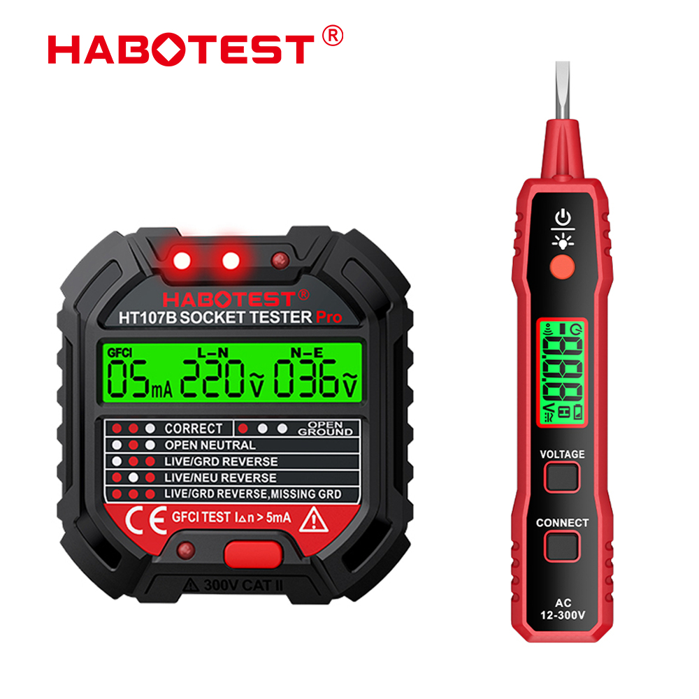 Habotest HT107B+HT89A เครื่องทดสอบซ็อกเก็ตไฟฟ้า พร้อมจอแสดงผลแรงดัน ...
