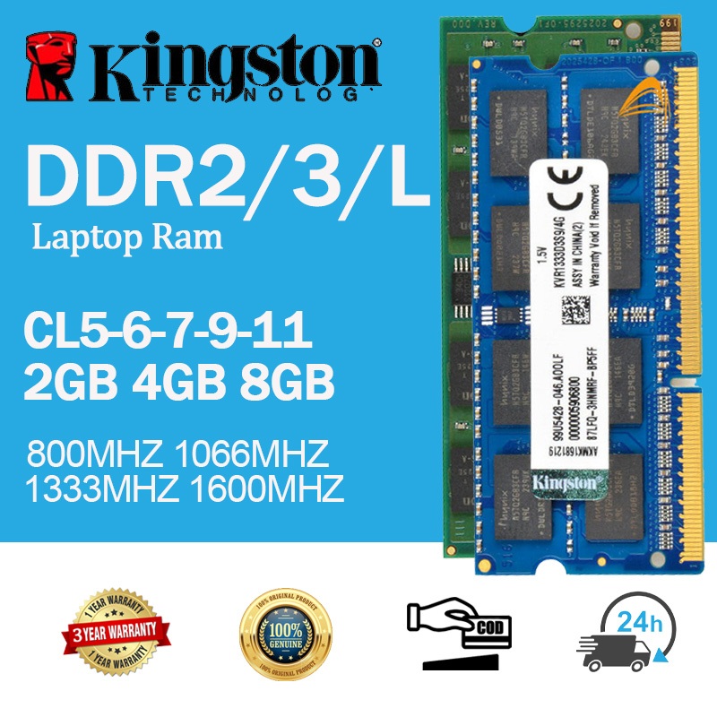 Kingston แรมแล็ปท็อป 2GB 4GB 8GB DDR2 DDR3 DDR3L 800Mhz 1333Mhz 1600MHz PC2 PC3 6400S 10600S ...
