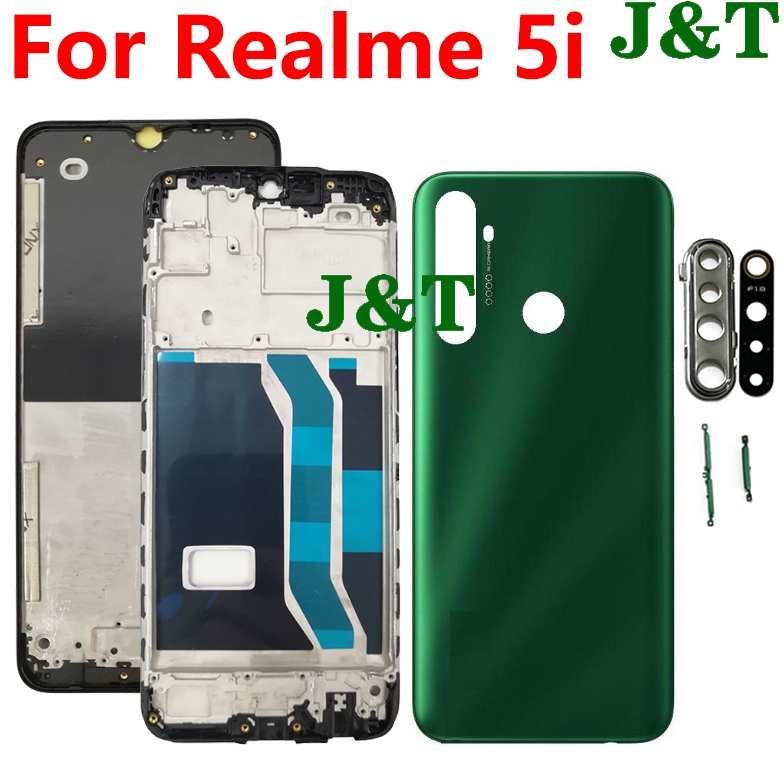 สําหรับRealme 5i RMX2030 RMX2032 LCDด้านหน้ากรอบกลางด้านหลังแบตเตอรี่ฝา ...