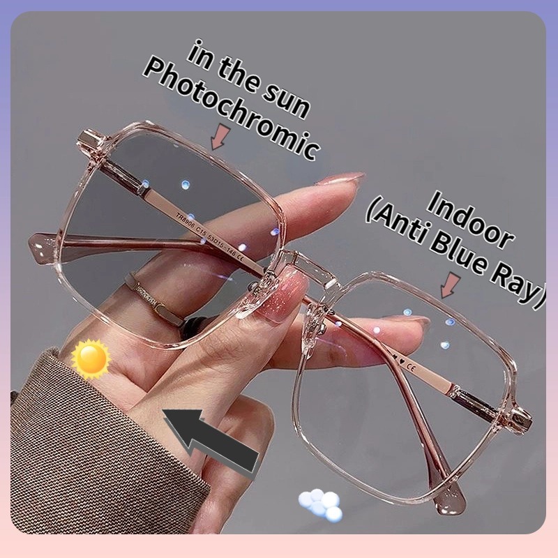 แว่นสายตา ปรับแสงเลนส์auto เลนส์BlueBlock กรองแสงสีฟ้า100% ออกแดดเปลี่ยนสี สายตาสั้น(-50ถึง-400 ...