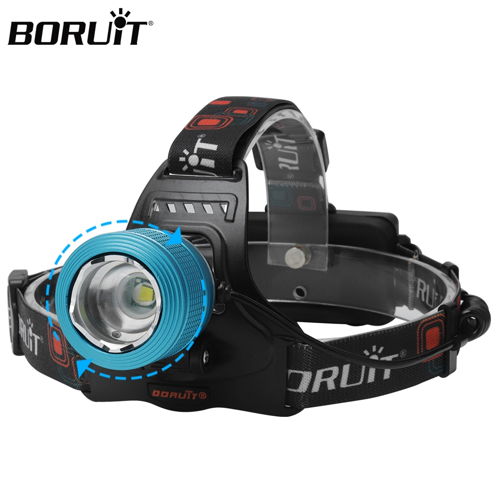 Boruit RJ-2800 ไฟฉายสวมศีรษะ LED 1000LM ซูมได้ 3 โหมด 18650 กันน้ํา ...