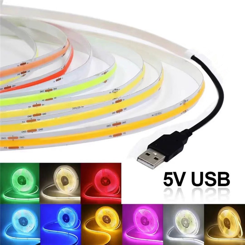 Angelila DC 5V USB COB LED Strip Light 320Leds/M Warm White/Nature ...