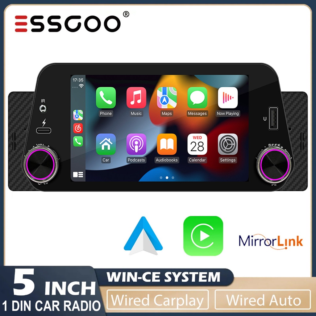 ESSGOO Car Carplay Radio 1 Din 5 Inch Multimedia MP5 Player Android Auto MirrorLink Bluetooth FM ...