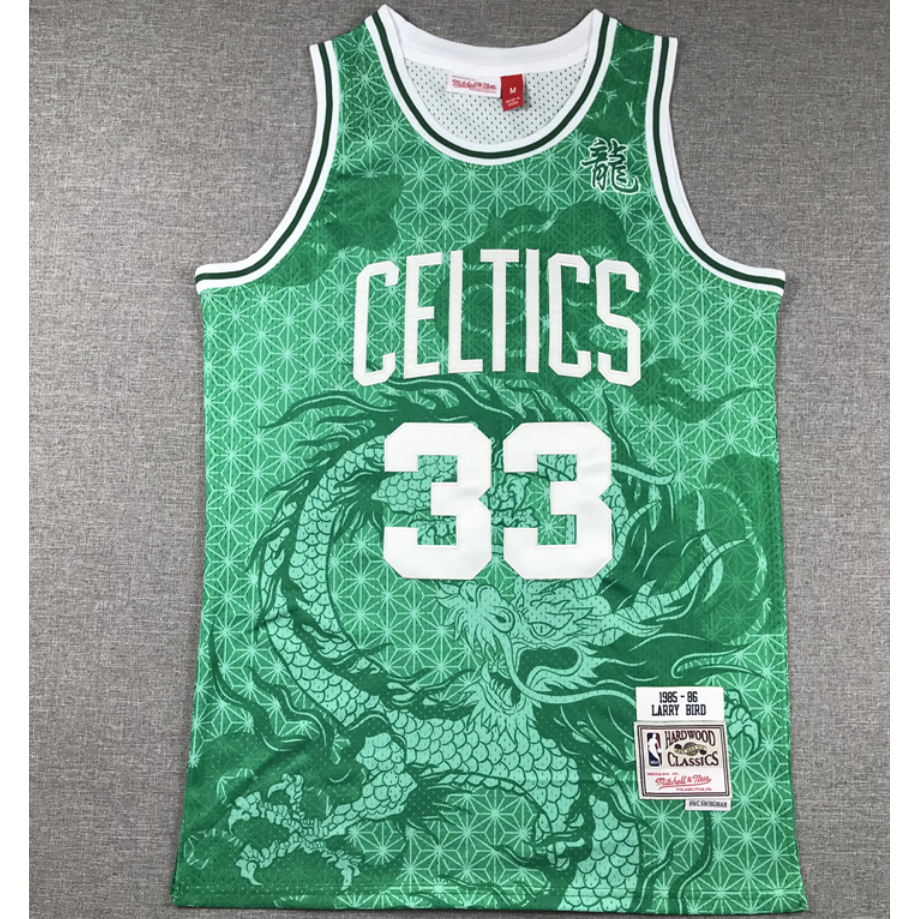 2024 ใหม ่ NBA Men 's Boston Celtics #33 Larry Bird Chinese dragon retro เย ็ บปักถักร ้ อยเสื ้ ...