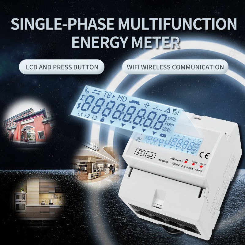 WiFi Tuya มัลติฟังก์ชั่น Energy Meter เฟสเดียว Din Rail Power Meter KWh Wattmeter โวลต์มิเตอร์ ...