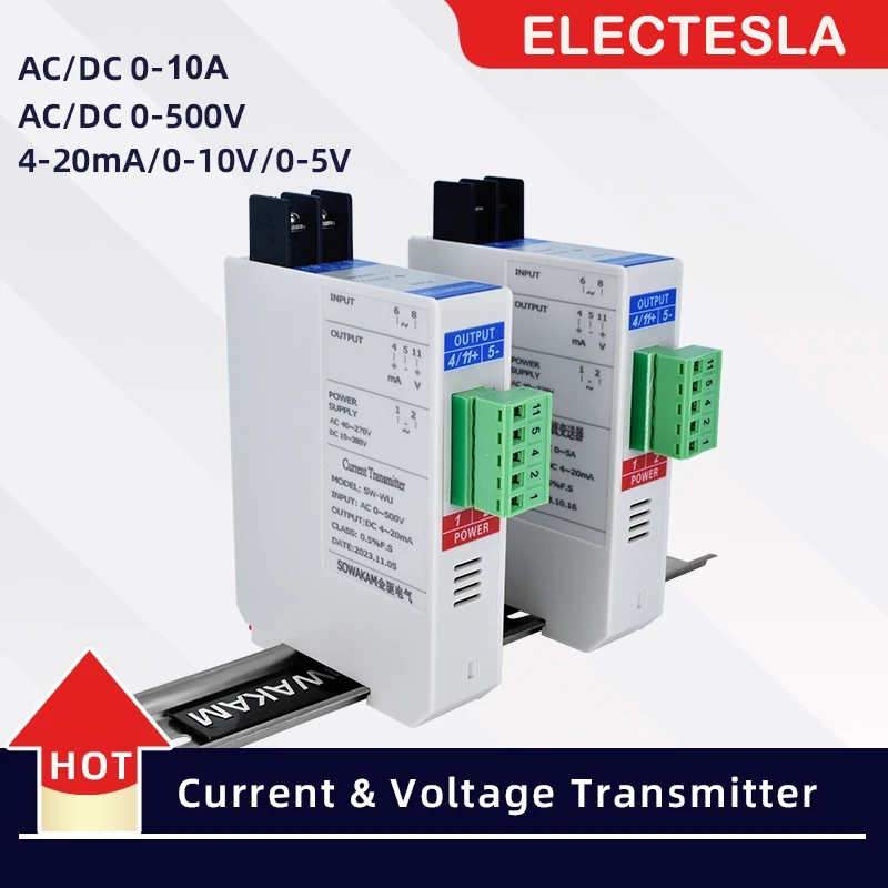 เครื่องส่งสัญญาณเซนเซอร์แรงดันไฟฟ้า AC DC 1A 5A 10A 10V 500V อินพุต 4 ...