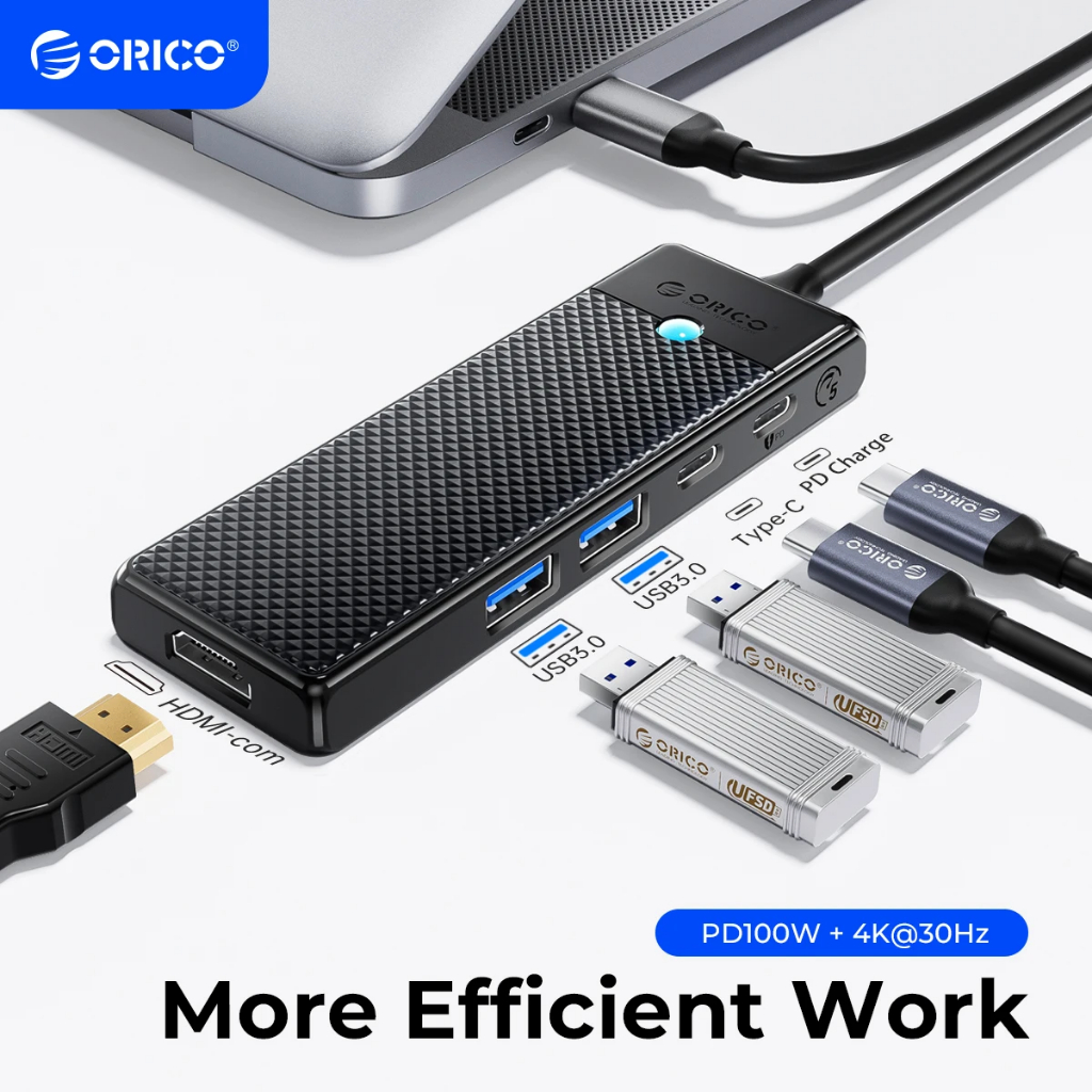 Orico 5 พอร์ต Docking Station USB 3.0 Hub ประเภท C HDMI สําหรับ iphone M1/M2 สวิทช์สนับสนุน ...