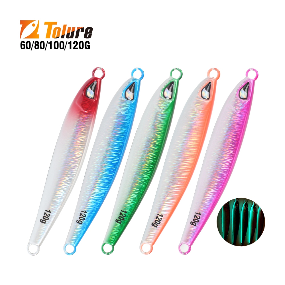Tolure ใหม่ Jig Lures 1PC 60g 80g 100g 120g 3D ตกปลาตาเลเซอร์กระดาษเคลือบ Luminous Jigging ตกปลา ...