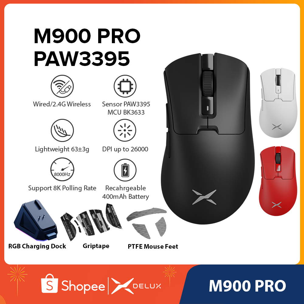 Delux M900 PRO M900PRO PAW3395 เมาส์เกมมิ่งไร้สาย DPI 26000 2.4G พร้อม ...