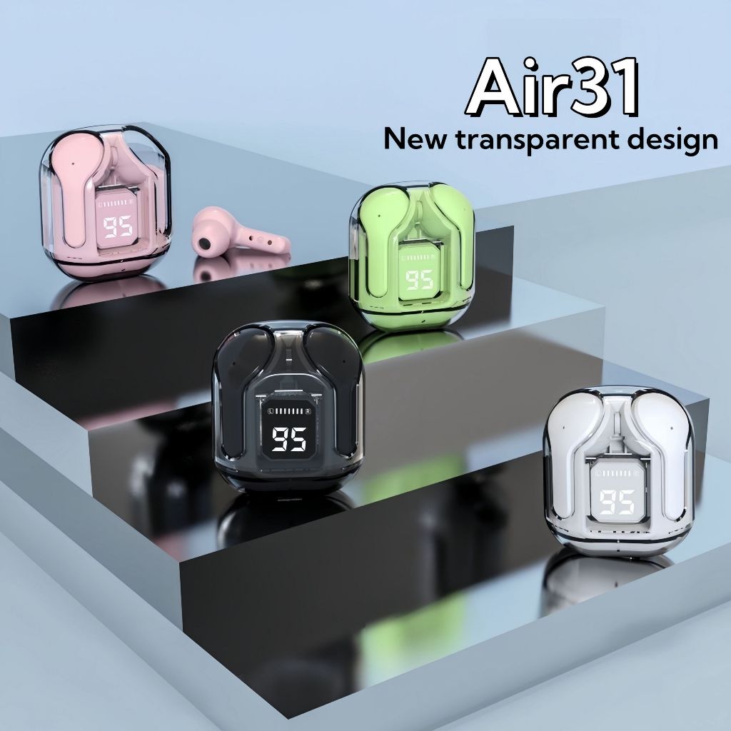 Air31 หูฟังบลูทูธไร้สาย 5.3 แบบใส พร้อมระบบควบคุมแบบสัมผัส และจอแสดงผลดิจิทัล ลดเสียงรบกวน ...