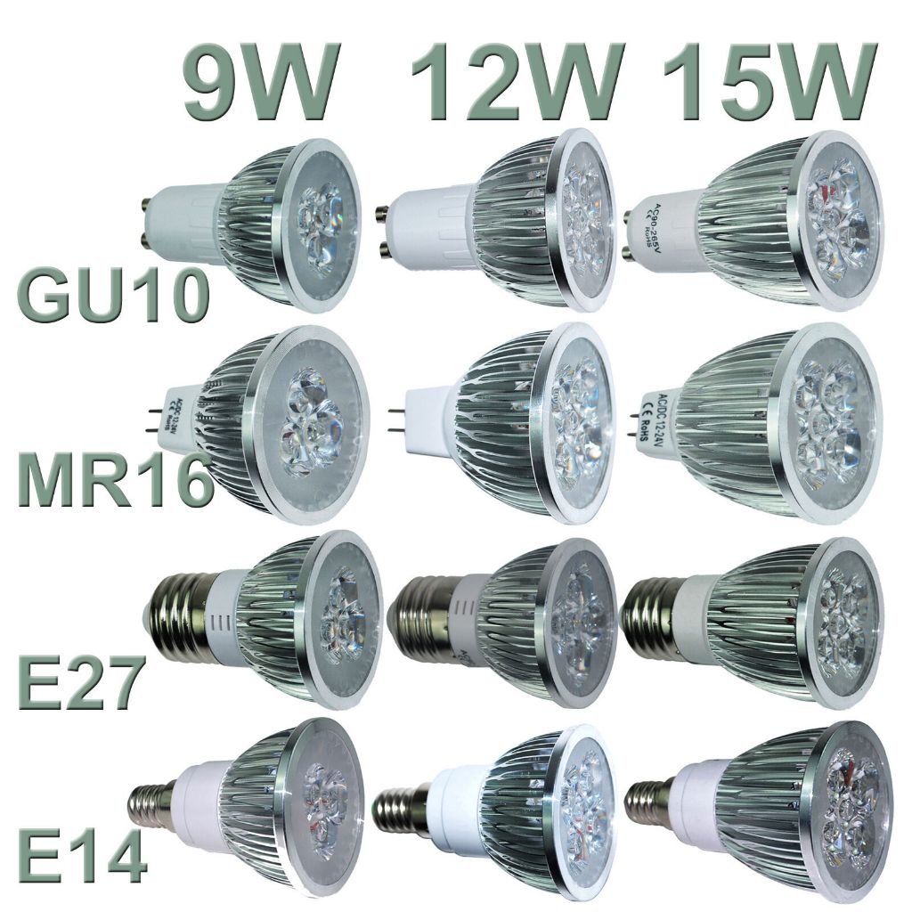 หลอดไฟสปอตไลท์ LED GU10 MR16 E27 E14 9W 12W 15W 85-265V DC 12V สีขาวอบอุ่น ปรับได้ | Shopee Thailand