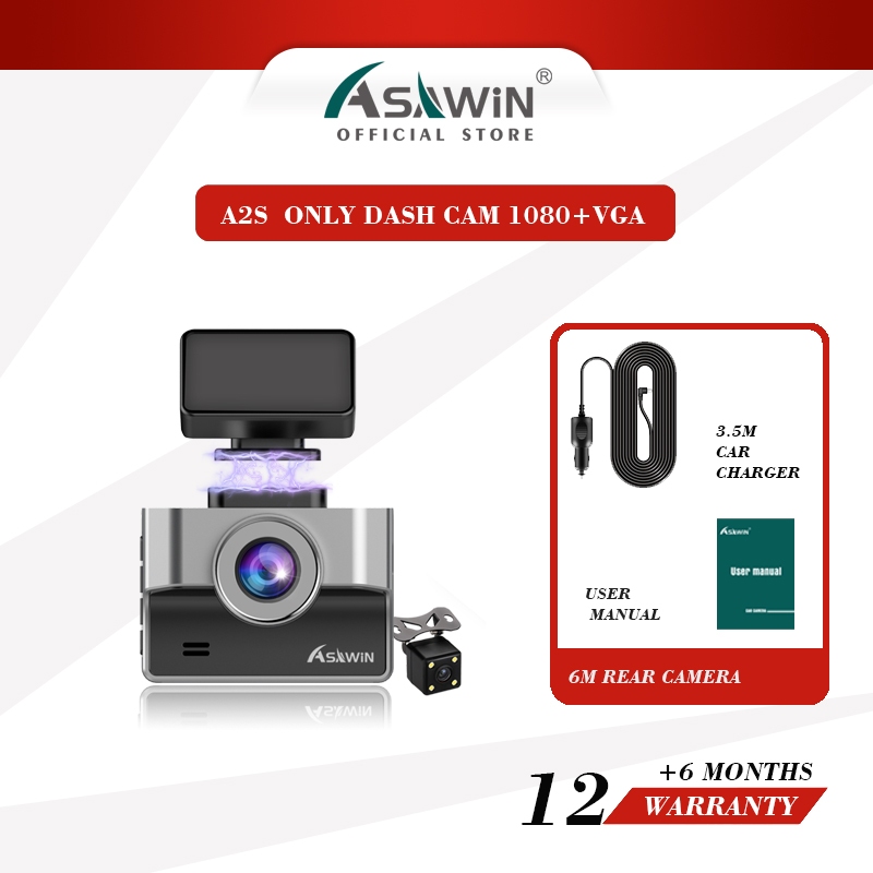 Asawin A2 ADAS WIFI Dash Cam 2K Gps กล้องติดรถยนต์ ด้านหน้า และด้านหลัง หน้าจอสัมผัส 2.35 IPS ...
