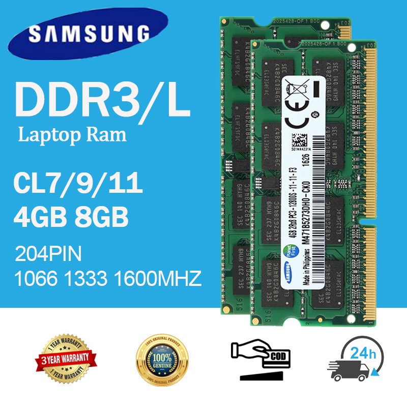 Samsung 4GB 8GB RAM DDR3 หน่วยความจําแล็ปท็อป โน้ตบุ๊ก DDR3L 1066Mhz 1333Mhz 1600Mhz PC3L 8500S ...