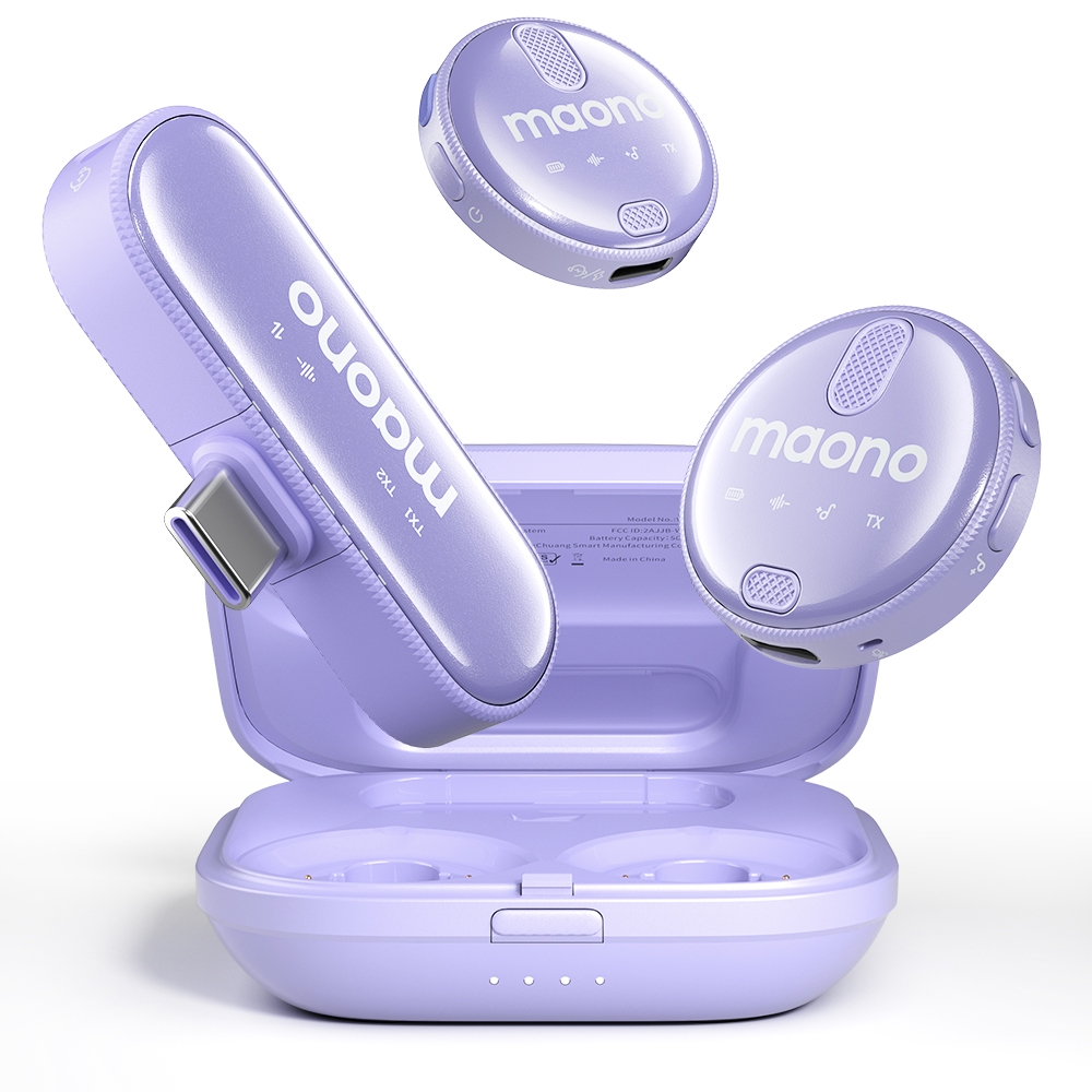 Maono WM620 PC2 ไมโครโฟนไร้สาย 2.4GHz สีม่วง พร้อมตัวลดเสียงรบกวน 2 ...