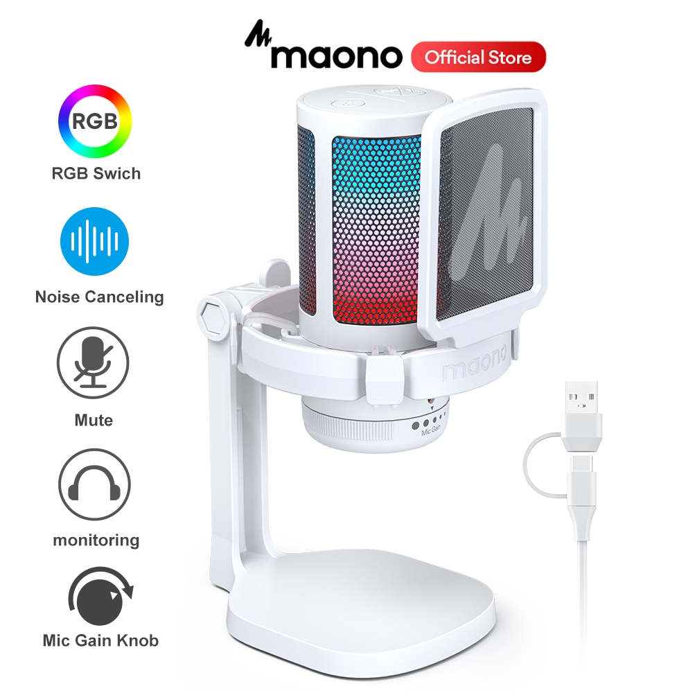 Maono DGM20 ไมโครโฟนเกมมิ่ง RGB USB ตัดเสียงรบกวน ควบคุมด้วยเสียง พอดคาสต์ แชท สวิตช์ YouTube ...