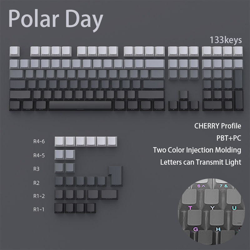 -LW- Polar Day Mechanical Keyboard Side Printing Keycap Doubleshot ...