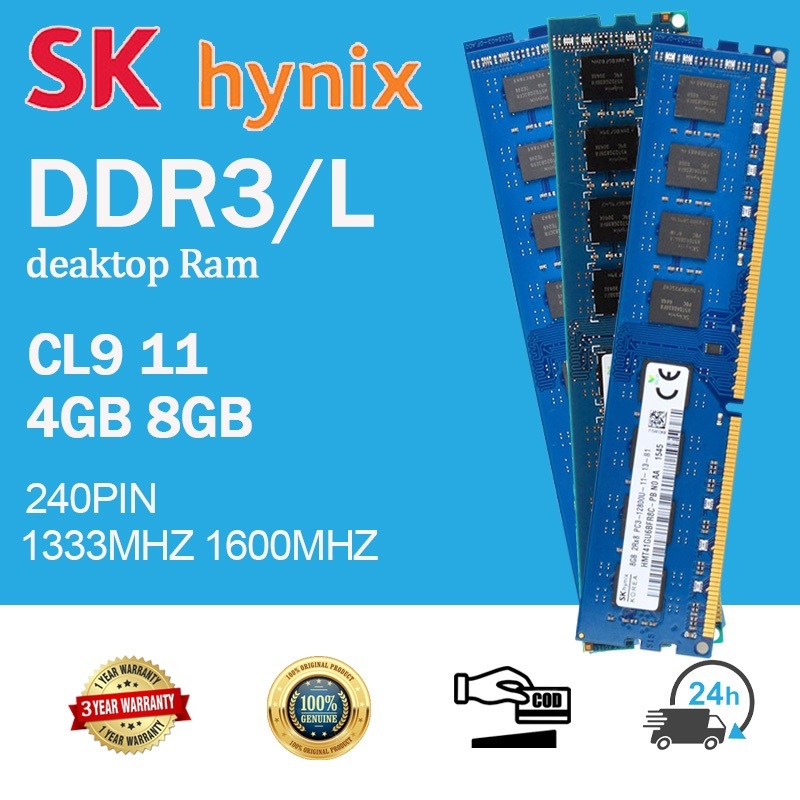 [24H Sent] Sk Hynix 4GB 8GB DDR3 DDR3L โมดูลหน่วยความจําเดสก์ท็อป 1333Mhz 1600Mhz PC3 PC3L 10600 ...