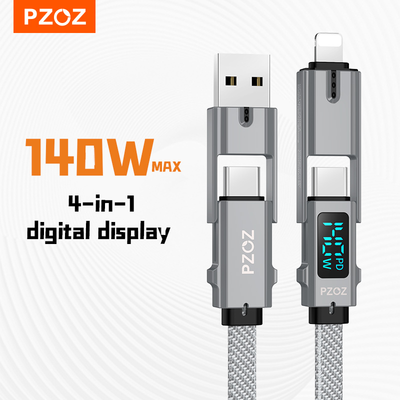 PZOZ 4 in 1 140W PD USB C สายเคเบิล จอแสดงผลดิจิตอล ชาร์จเร็ว สําหรับ ...