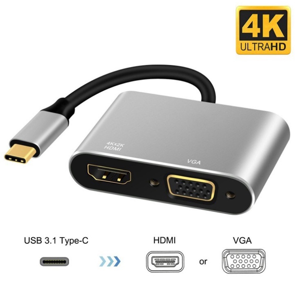 2in1 ฮับ USB C เป็น HDMI 4K 60HZ VGA 1080P Type C หลายหน้าจอ สําหรับ ...