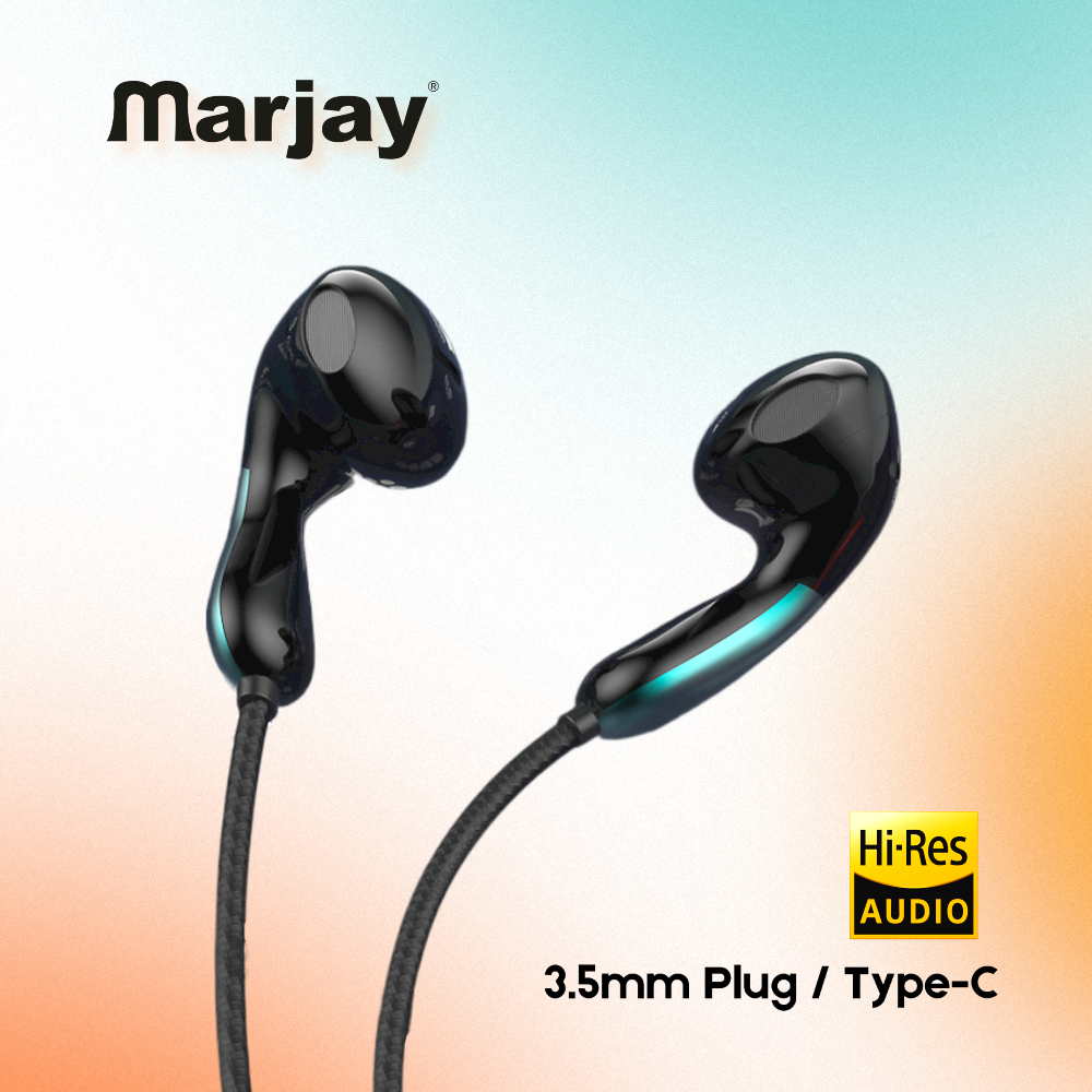 Marjay ชุดหูฟังแบบมีสาย 3.5 มม. ปลั๊ก Type-c วัสดุ TPE ป้องกันการคด ...