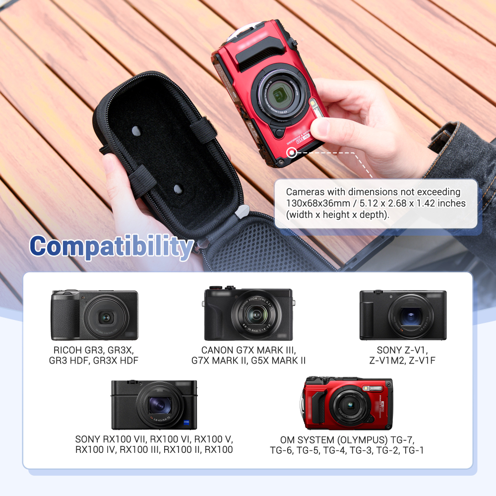 JJC TG7 TG6 เคสกระเป๋ากล้อง EVA แบบแข็ง คาดเอว สําหรับ OM-SYSTEM Olympus Tough TG-7 TG-6 TG-5 TG ...