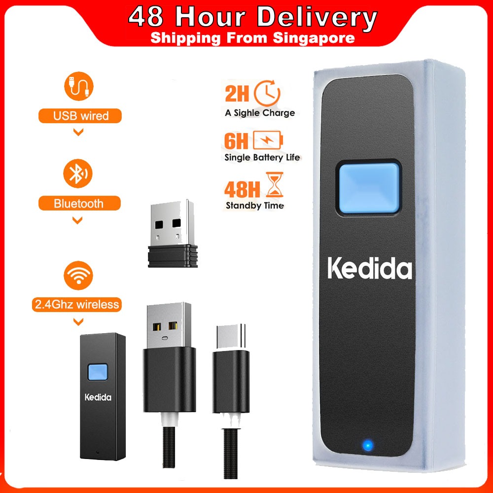 Kedida 3 in 1 ไร้สาย 2D Mini Barcode Scanner สาย USB 2.4G ไร้สายบลูทูธ ...