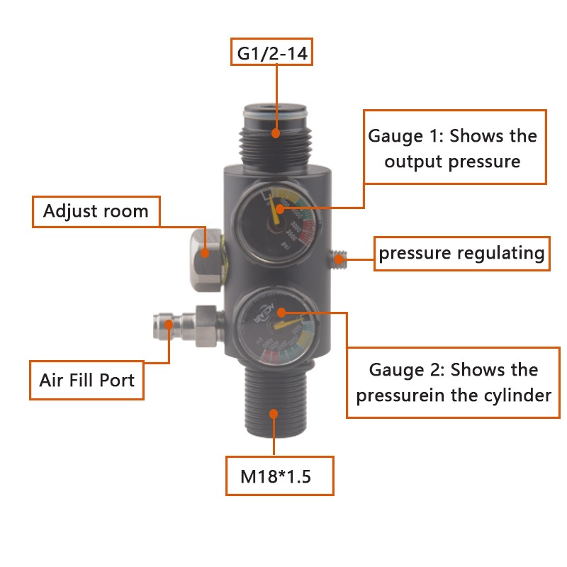 Hpa ประเภท Dual Gauge Pressure Regulator Air Tank Valve Station M18*1.5 ...