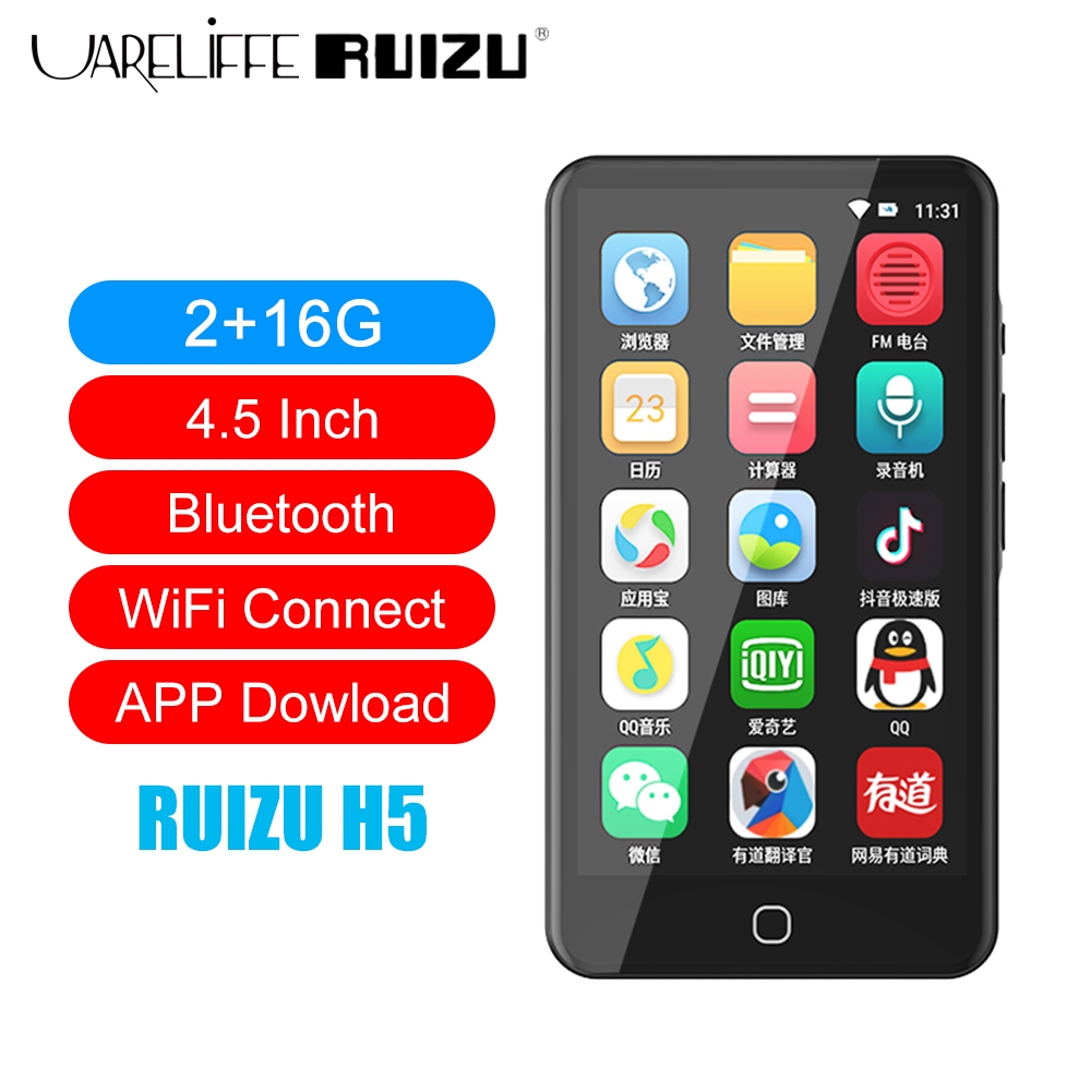 Ruizu H5 Android WiFi MP4 เครื่องเล่นสนับสนุน SD การ์ด APP ดาวน์โหลดเครื่องเล่นเพลง 4.5 นิ้วหน้า ...