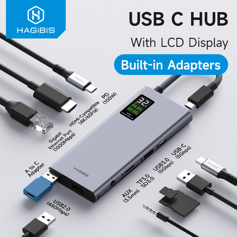 Hagibis USB C Hub จอแสดงผล LCD Type C Multiport อะแดปเตอร์ 4K HDMI-ใช้ ...