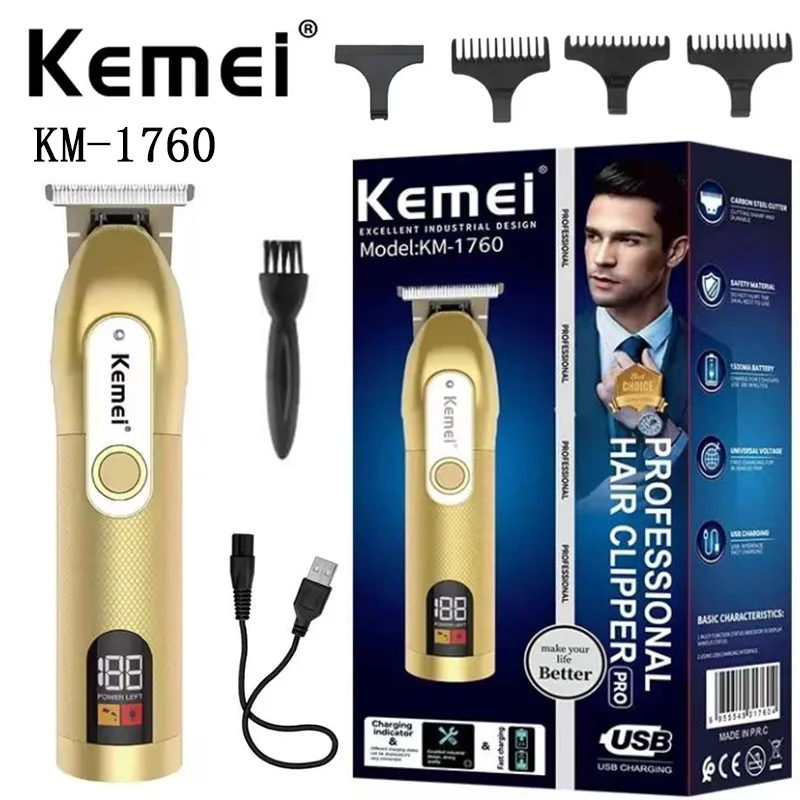 Kemei KEMEI ปัตตาเลี่ยนตัดผมไฟฟ้า หน้าจอดิจิทัล LCD KM-1760 USB พลังงานสูง | Shopee Thailand