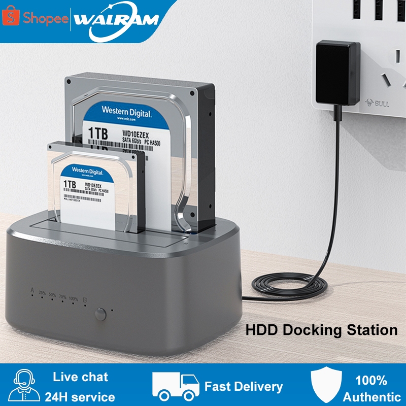 แท่นวาง HDD Dual Bay 2.5 /3.5 นิ้ว SATA To USB 3.0 HDD Enclosure Clone ...