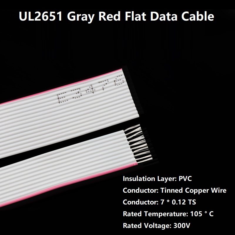28AWG UL2651 Wire 1.27mm Gray Red Flat Data Cable 10 14 16 20 26 30 34 ...