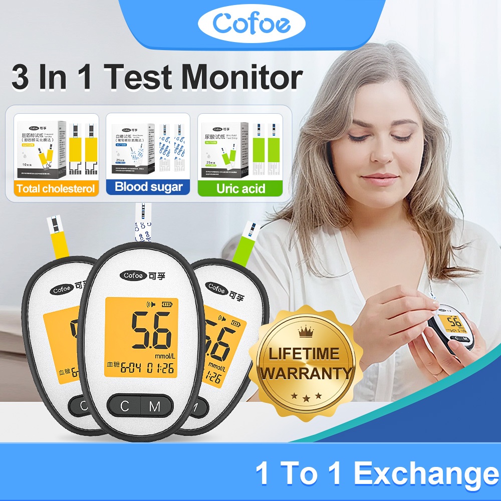 Cofoe 3 In 1 แถบทดสอบกรดยูริก น้ําตาลในเลือด คอเลสเตอรอล อเนกประสงค์ | Shopee Thailand