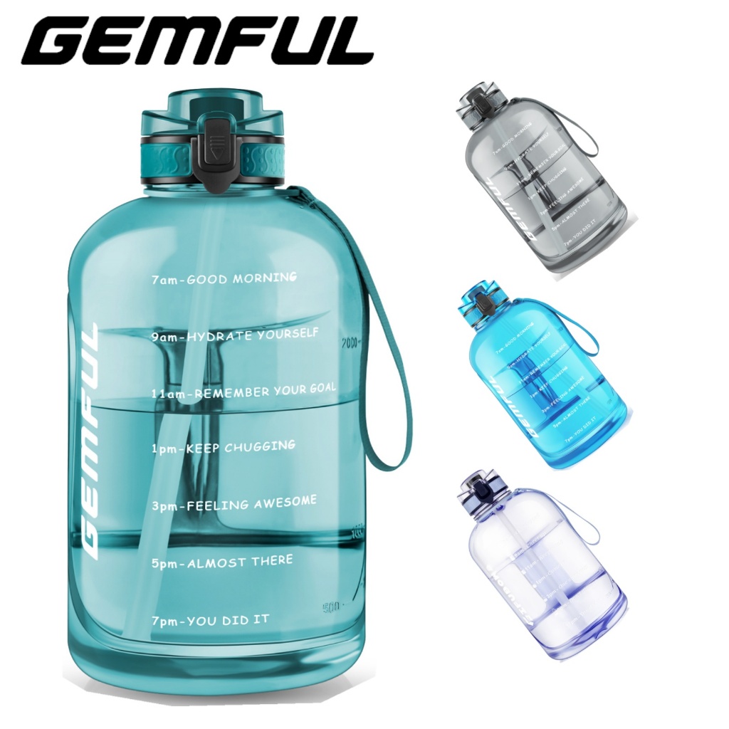 GEMFUL ขวดน้ําขนาดใหญ่ 3 ลิตรพร้อมเครื่องหมายเวลา BPA ฟรีเหยือกดื่มความ ...
