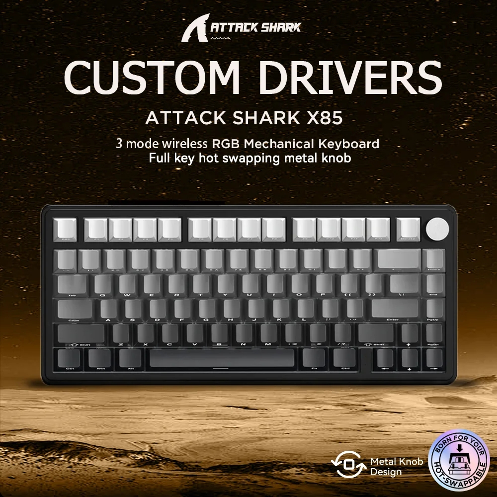 Attack SHARK X85 คีย์บอร์ดแบบกลไกบลูทูธ, ตรีโหมด 2.4G, เอฟเฟกต์ RGB ...