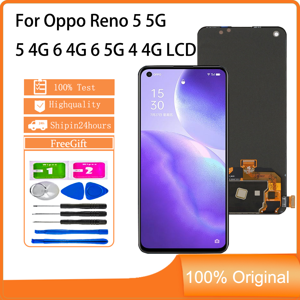 Original AMOLED Oppo Reno5 5G Reno5 4G Reno6 4G Reno6 5G Reno4 4G จอแสดงผล LCD หน้าจอสัมผัส ...