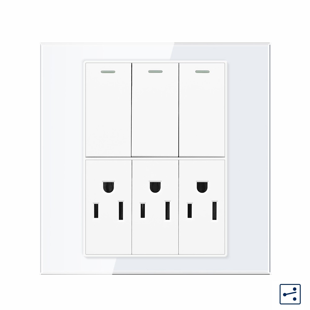 Viswe ซ็อกเก็ต US และสวิตช์ 3US&3Gang มาตรฐาน 1 ทาง แผง PC หน่วงไฟ 120* ...