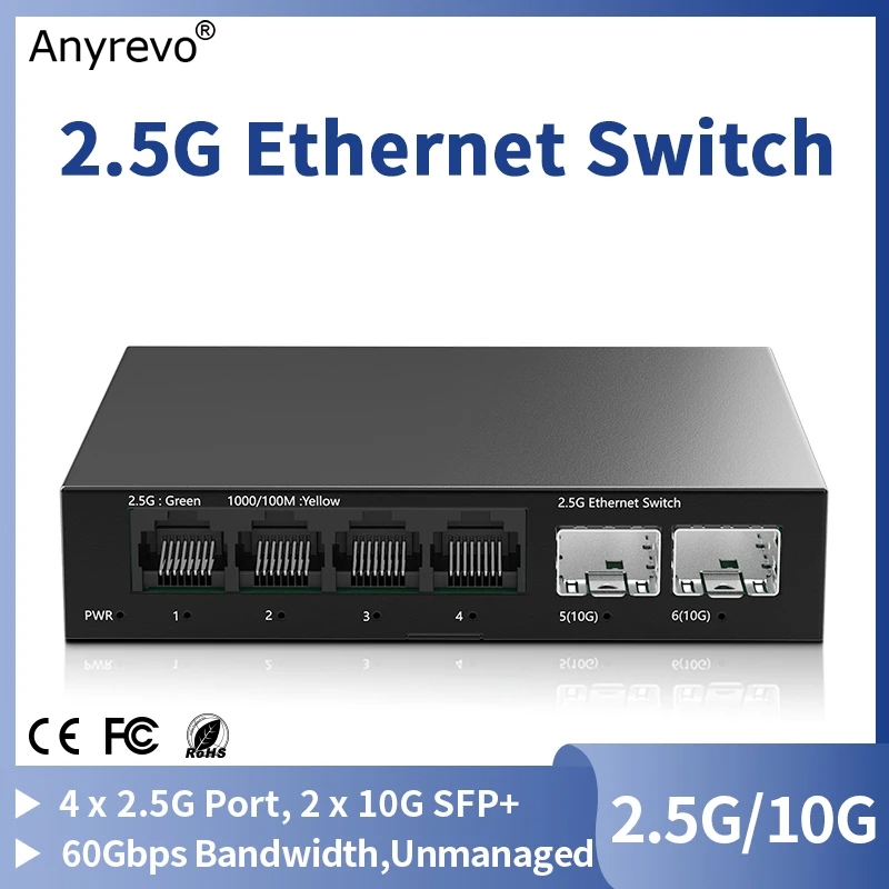 2.5gbe Switch 2.5GBASE-T 4 พอร ์ ต 2.5G RJ45 2 พอร ์ ต 10G SFP + Fanless Plug และ Play เครือข ่ ...