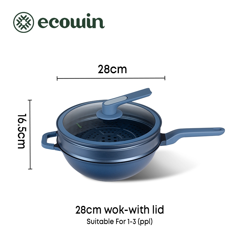 Ecowin กระทะทอดไร้น้ำมัน หม้อความดันไมโครเคลือบเพชร ขนาด 28/32 ซม. ใช้ได้กับเตาแม่เหล็กไฟฟ้า เตา ...